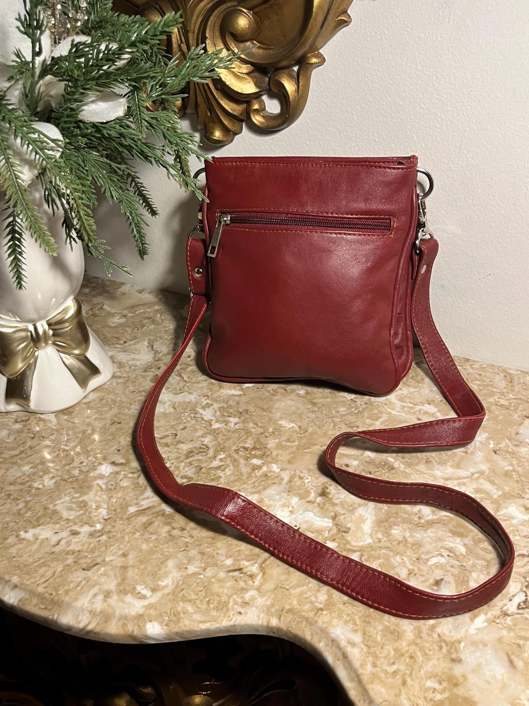 Red Leather Crossbody Bag - Etsy