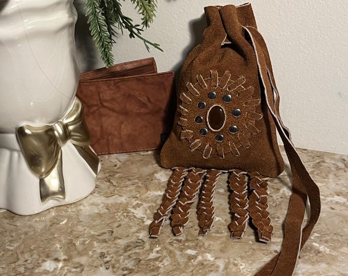 Handmade Genuine Suede Leather Pouch and Agate Stone - Etsy