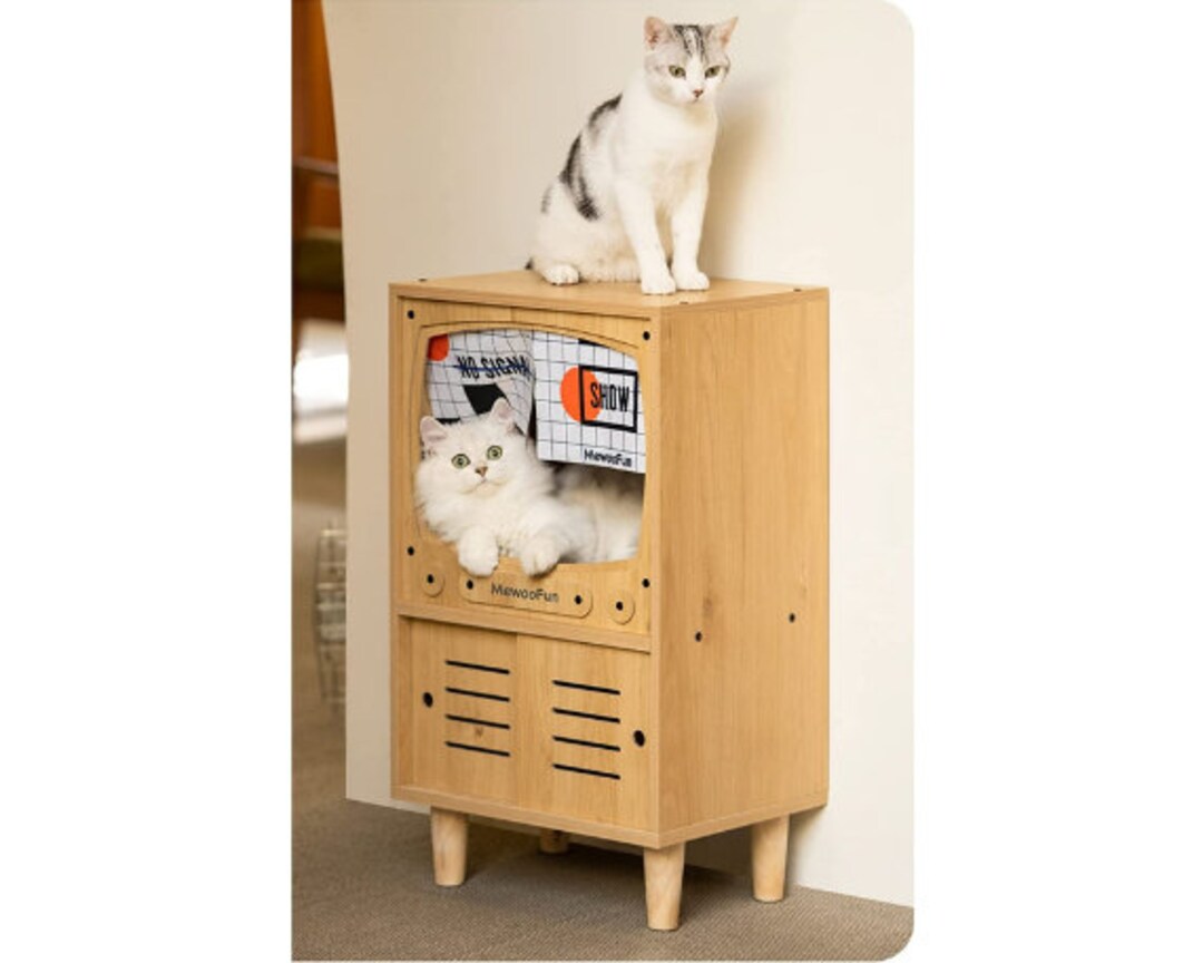 Modern Wooden Cat TV House With Cat Scratcher and Storage - Etsy