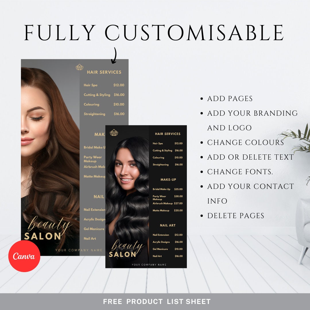 Price List Template for Beauty Salon Hair Salon Price List for - Etsy