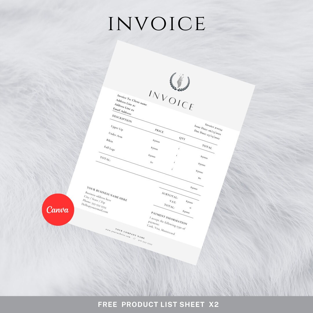 Invoice Template for Spa Business Minimalist Spa Invoice for Small ...