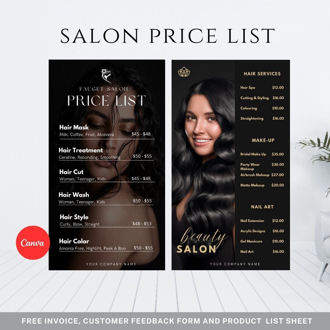 Price List Template for Beauty Salon Hair Salon Price List for - Etsy
