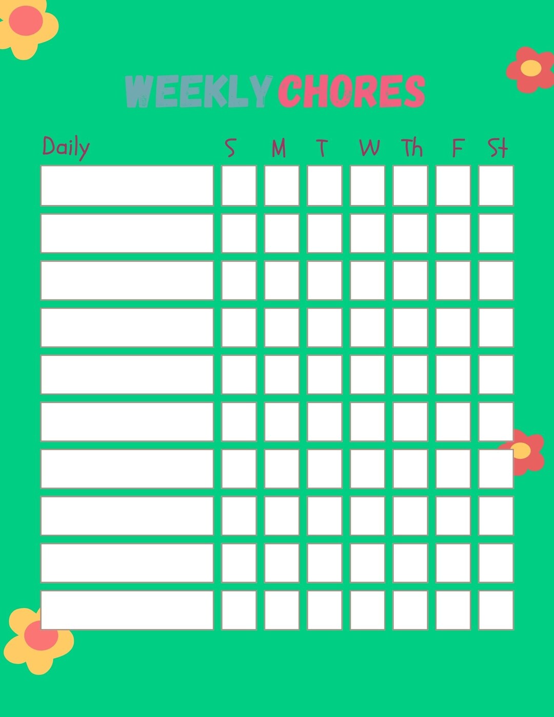Customizable Weekly Chore Checklist. Downloadable - Etsy