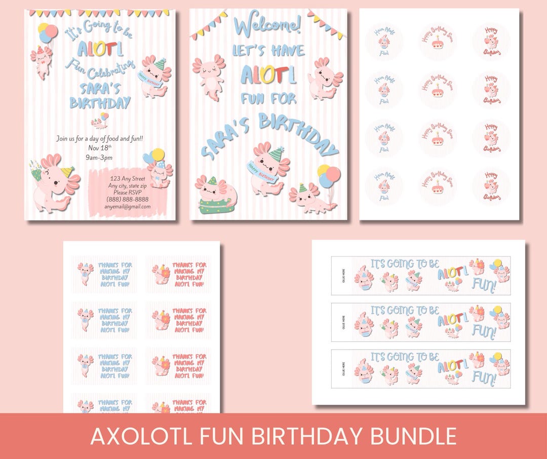 Axolotl Birthday Canva Template | Editable Invite + Welcome Poster - Etsy