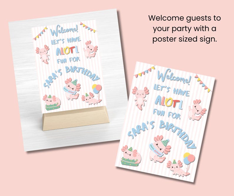 Axolotl Birthday Canva Template | Editable Invite + Welcome Poster - Etsy