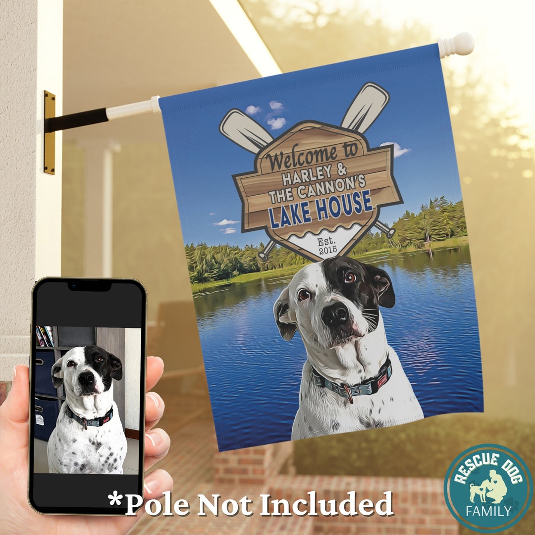 Personalized Welcome Lake House Flag 24.5x32 Inches, Custom Dog Garden ...