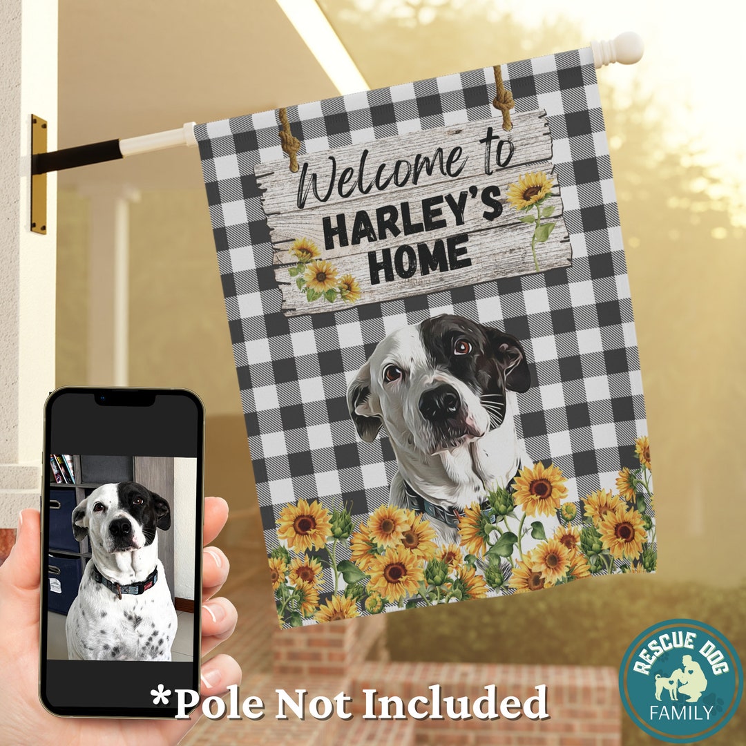 Personalized Gingham Dog House Flag, Custom Sunflowers Yard Flag Using ...