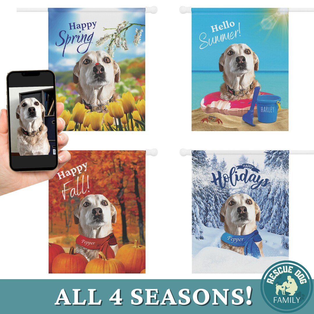 Custom House Flags Set of 4 With Dog Photo, Large Seasonal Yard Flag ...