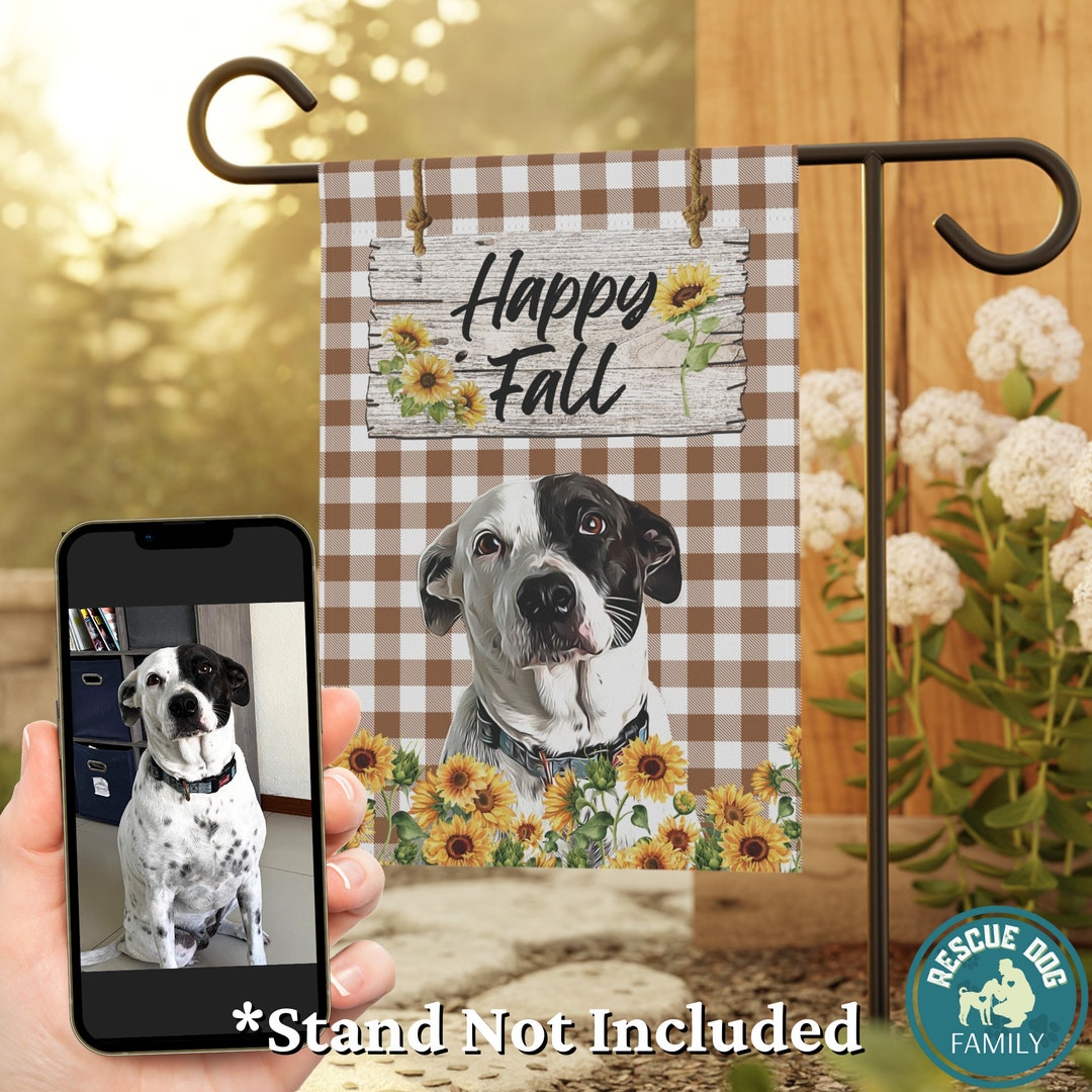 Custom Dog Garden Flag, Personalized Fall Yard Flag, Gingham Sunflower ...