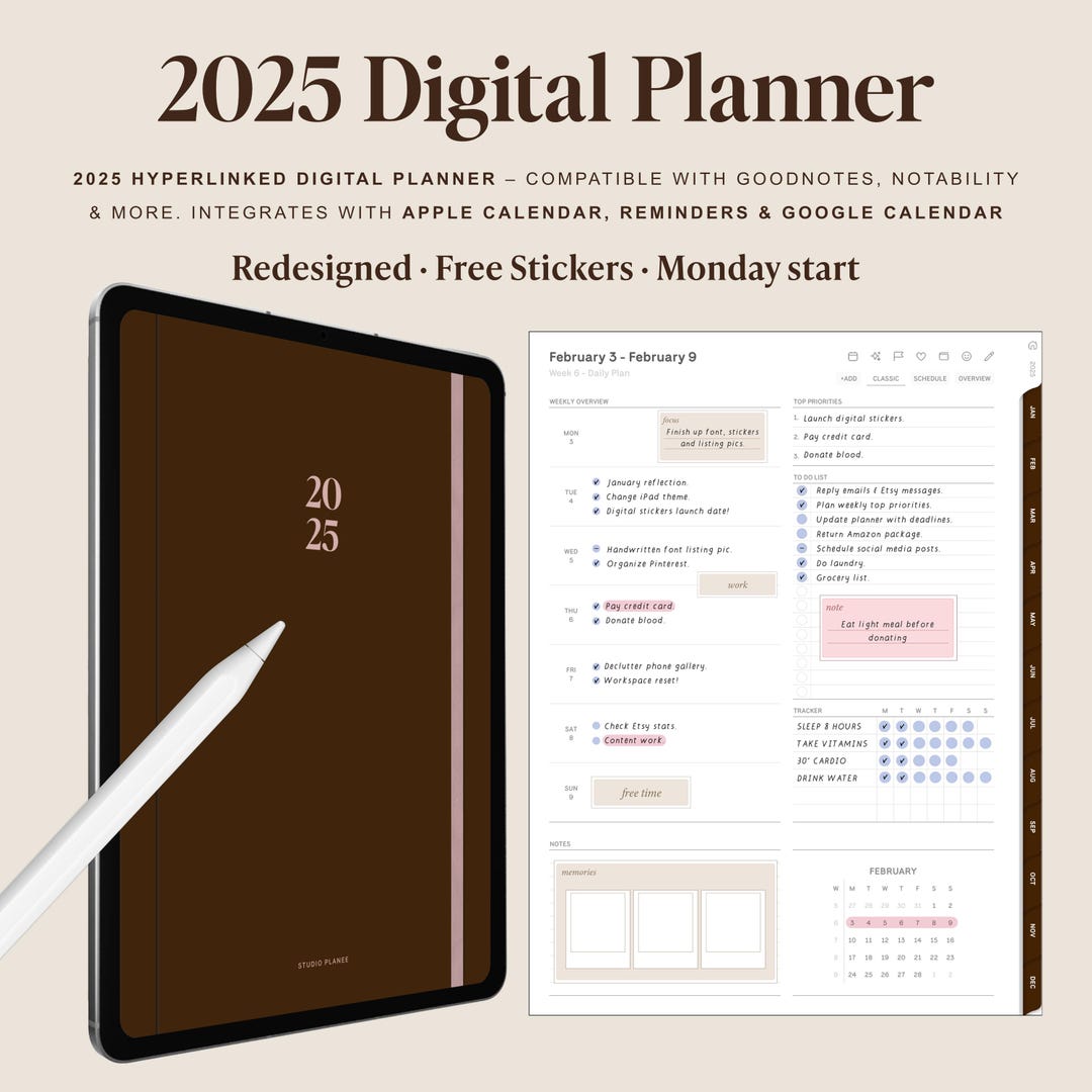 2025 Digital Planner for Goodnotes | Free Stickers, Fully Dated ...