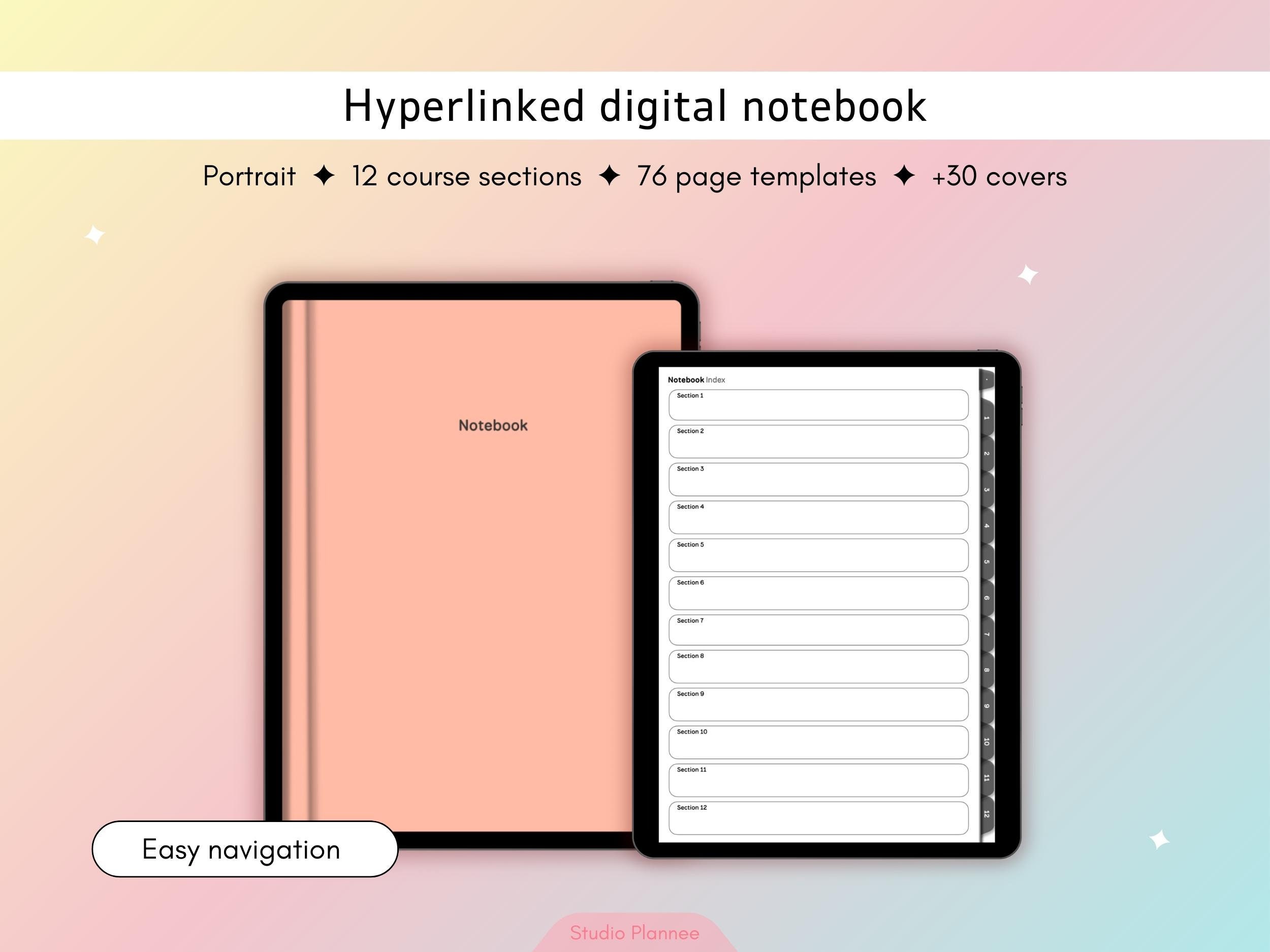 Portrait Hyperlinked Digital Notebook, Minimalist Digital Notebook, 12 ...
