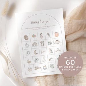 Baby Bingo Game | 60 40 or 20 Unique Pre-filled Baby Bingo Cards ...