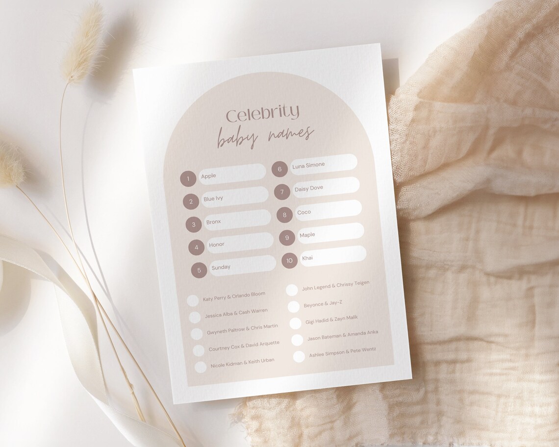 Celebrity Baby Name Game | Baby Match | Minimal Arch 5 X 7" Baby Shower ...