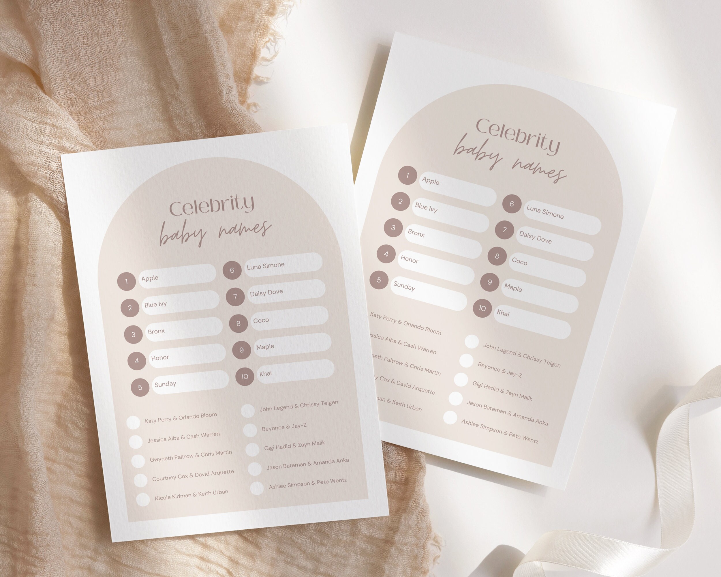Celebrity Baby Name Game | Baby Match | Minimal Arch 5 X 7" Baby Shower ...
