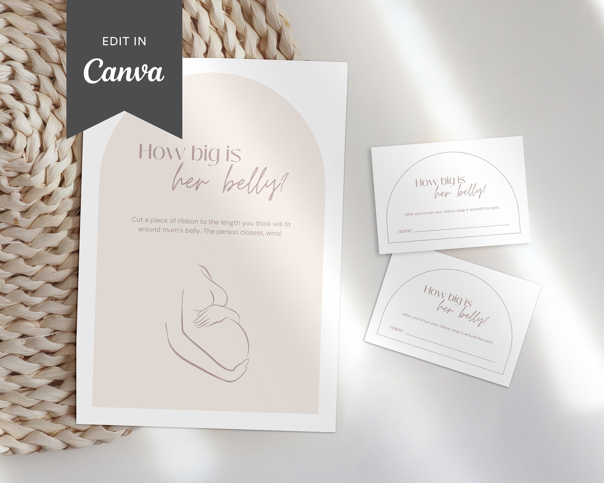 How Big is Her Belly | Guess Mom's Bump | Arch Baby Shower Game | Editable Canva Template ...
