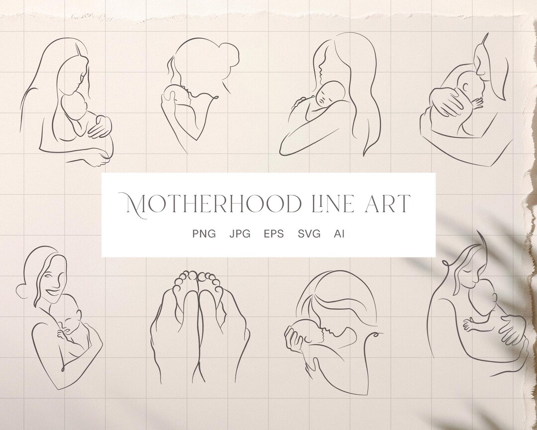 Motherhood Line Art | Newborn Clip Art | Mom Artwork | Birth Gift | One ...