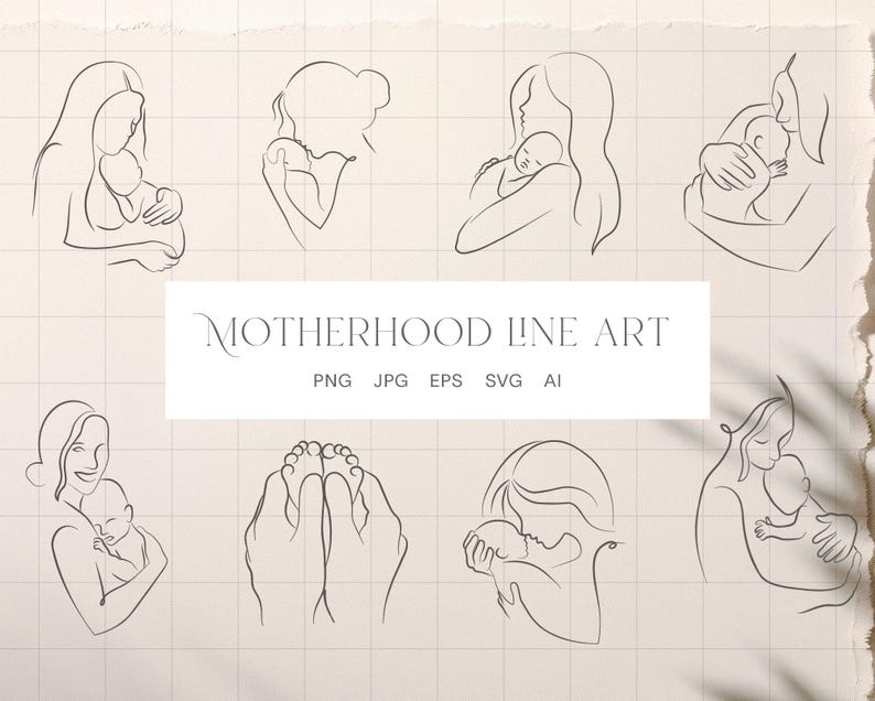 Motherhood Line Art | Newborn Clip Art | Mom Artwork | Birth Gift | One ...