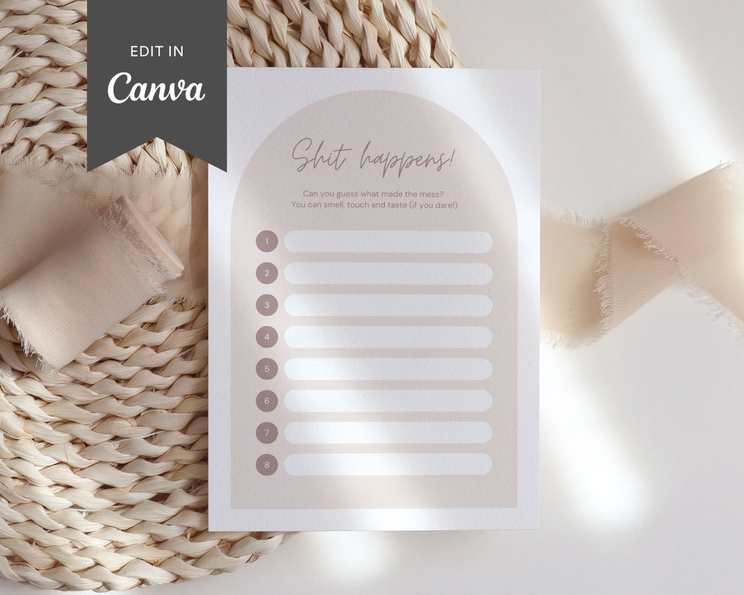 Shit Happens Game | Minimal Arch Guess the Mess 5 X 7" Baby Shower Game ...