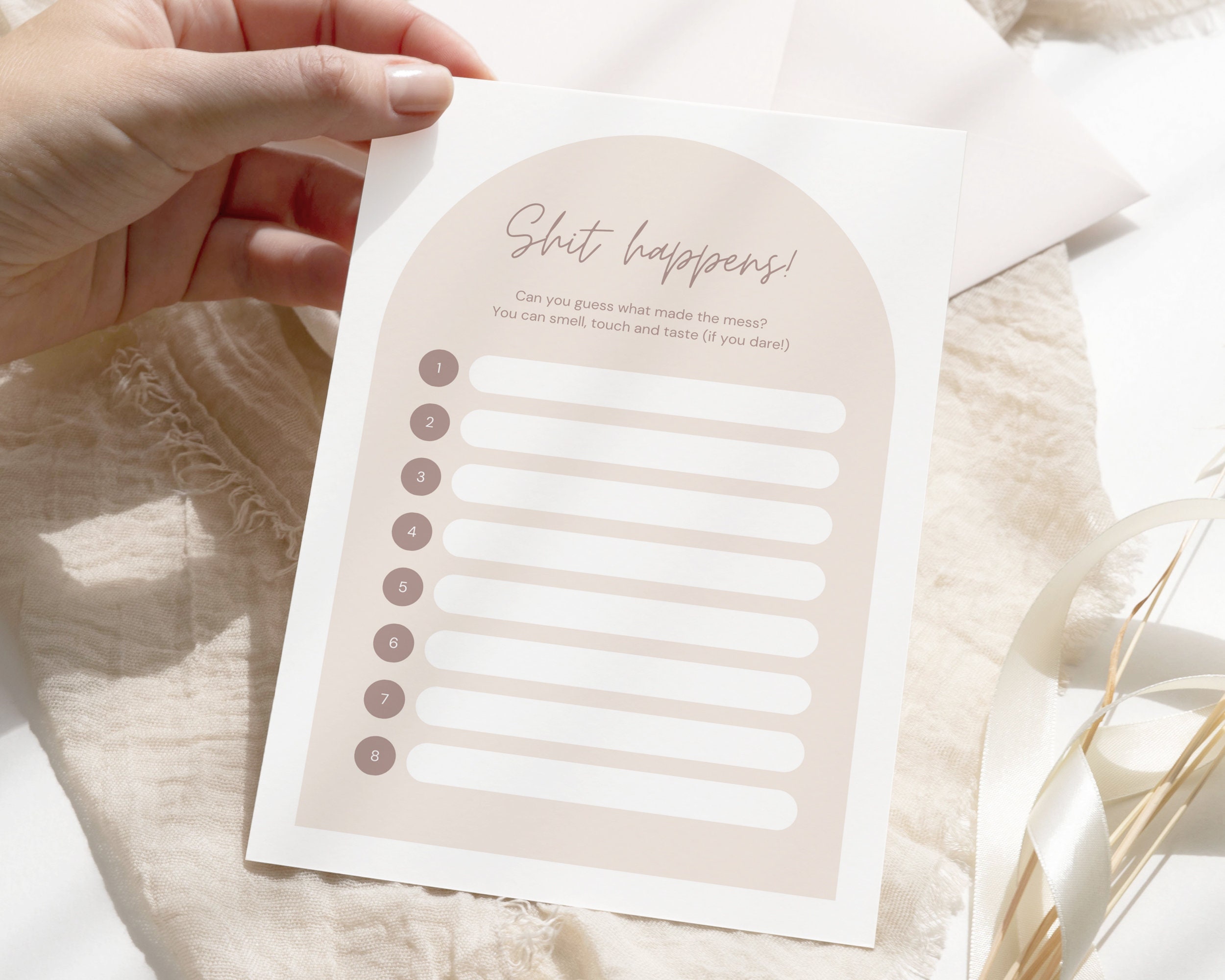 Shit Happens Game Minimal Arch Guess the Mess 5 X 7 Baby Shower Game ...