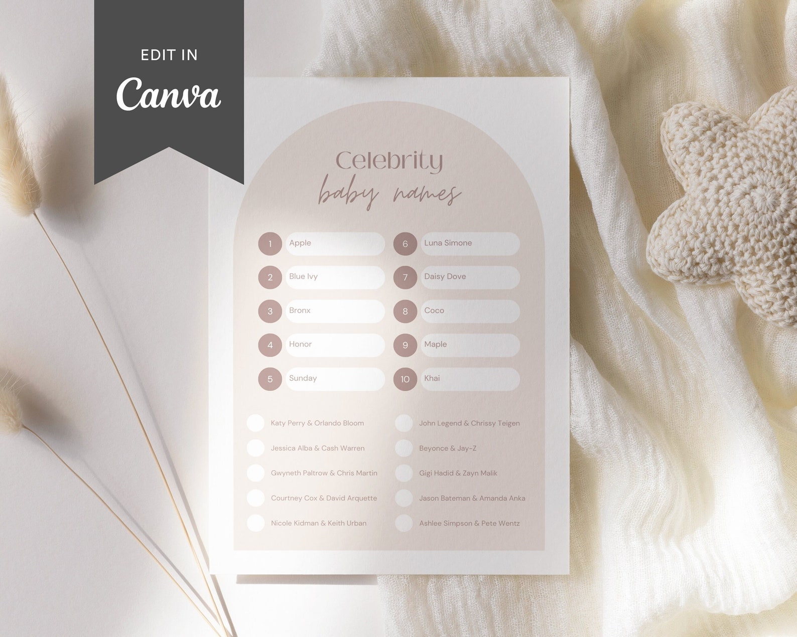 Celebrity Baby Name Game | Baby Match | Minimal Arch 5 X 7" Baby Shower ...