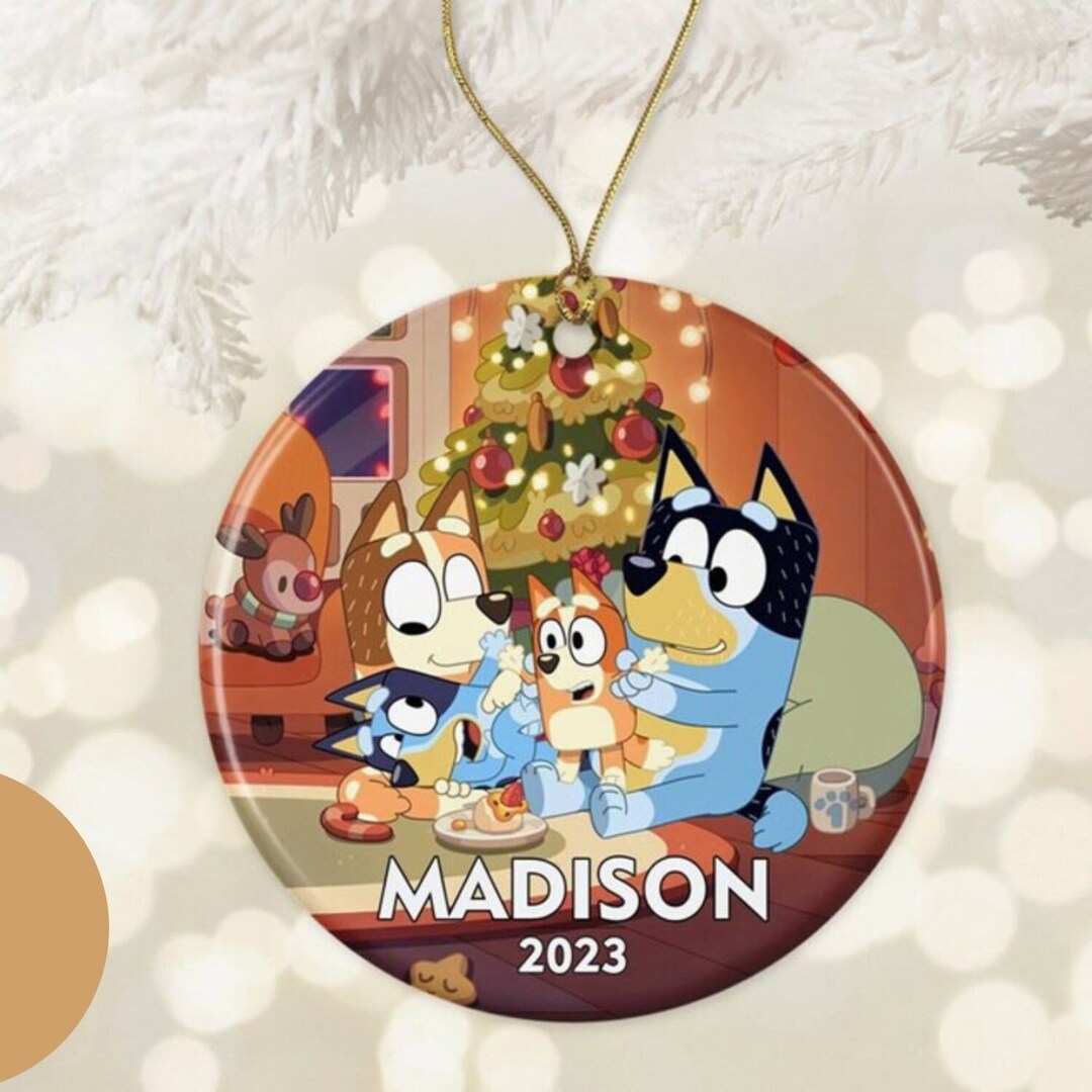 Custom Christmas Family Bluey Ornament Blue Dog Family Round - Etsy