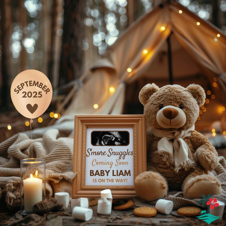 Teddy Bear S'mores Pregnancy Announcement Template, S'more Snuggles ...