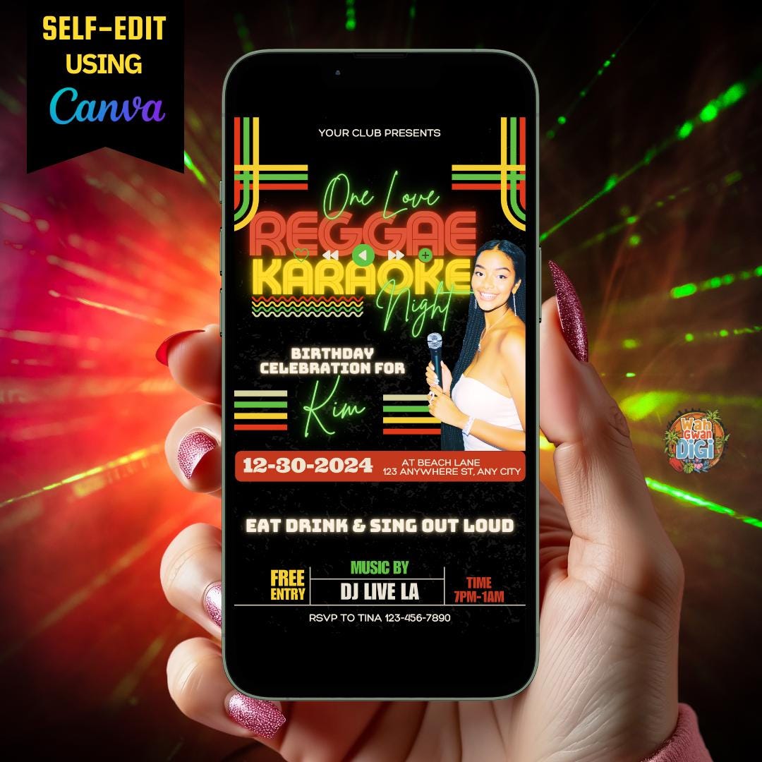 One Love Reggae Karaoke Night Invitation Template - Canva Editable ...