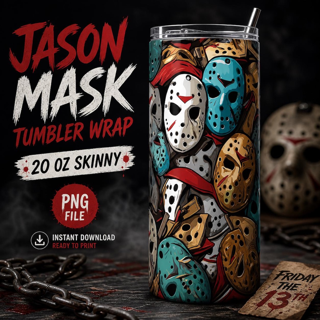 Jason Mask Tumbler Wrap PNG 20oz Skinny – Horror Sublimation Design ...