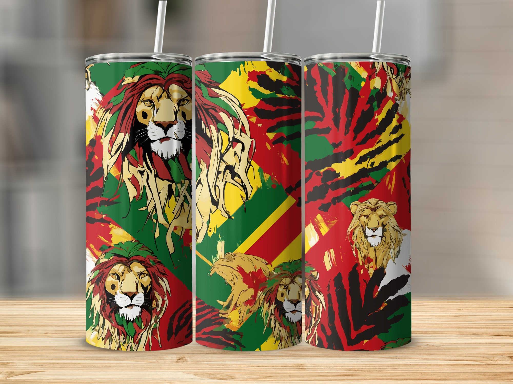 Rasta Lion Tumbler Wrap: Reggae Colors, 20oz Skinny Tumbler (digital ...
