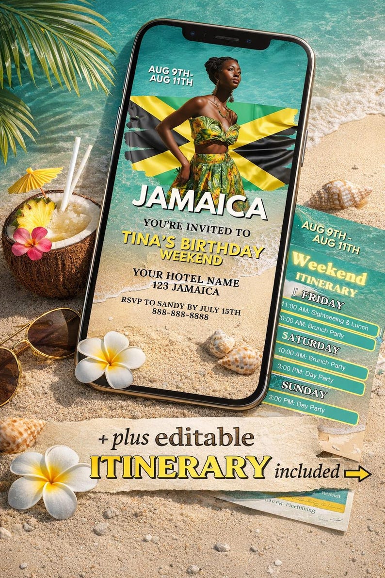 Jamaica Girls Trip Invitation Canva Template – Destination Birthday ...