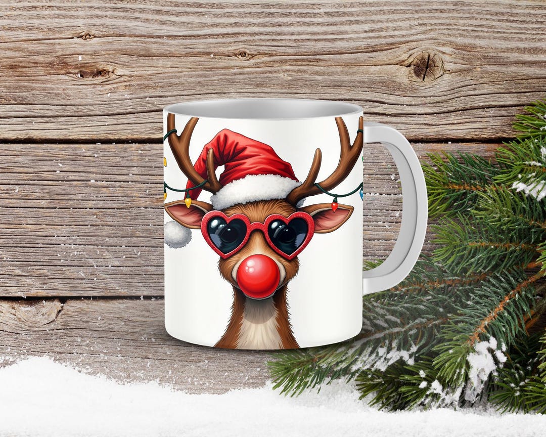 Cute Reindeer Christmas Lights Mug Wrap PNG, Festive Digital Mug Wrap ...
