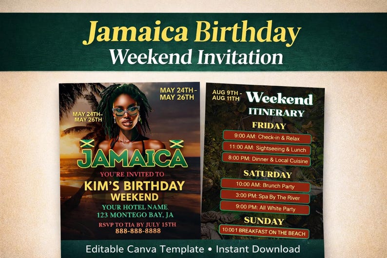 Jamaica Birthday Invitation – Tropical Island Party Invite – Editable ...
