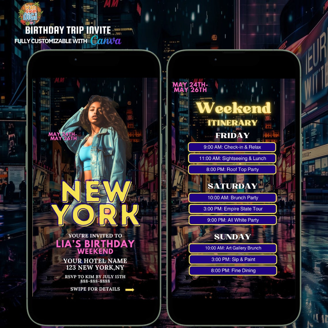 New York Themed Birthday Invitation Digital Birthday Trip Party ...
