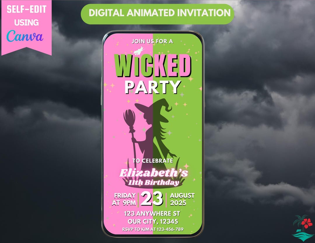 Wicked Birthday Party Animated Invitation, Digital Musical Evite ...
