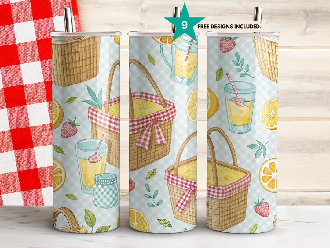 Watercolor Picnic Basket & Lemonade Wrap - Summer Sublimation PNG ...