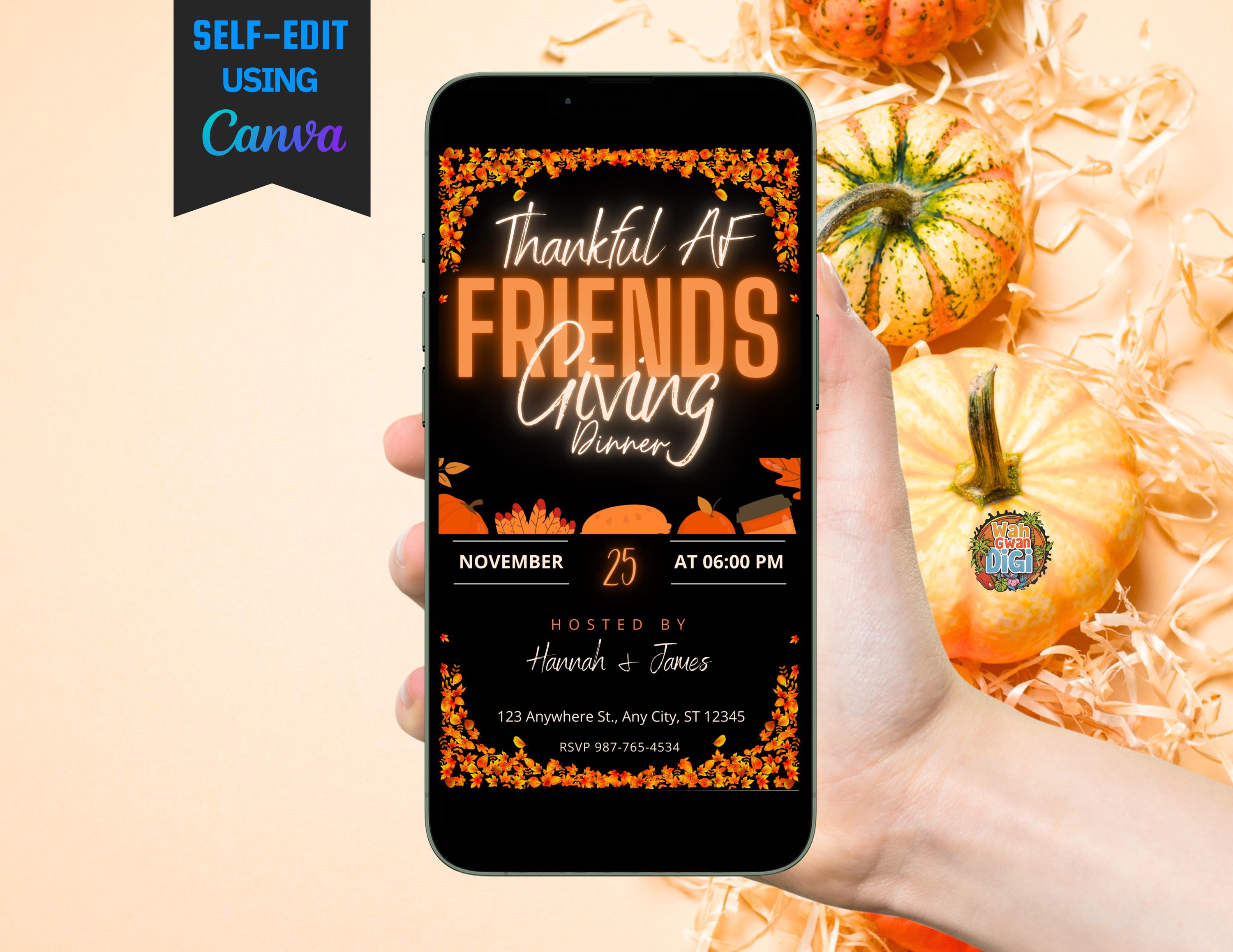 Friendsgiving Digital Invitation Bundle | Thanksgiving Friends Dinner ...
