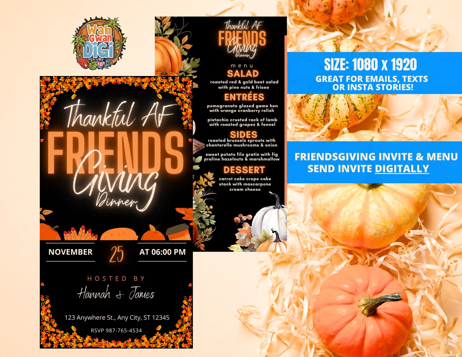 Friendsgiving Digital Invitation Bundle | Thanksgiving Friends Dinner ...