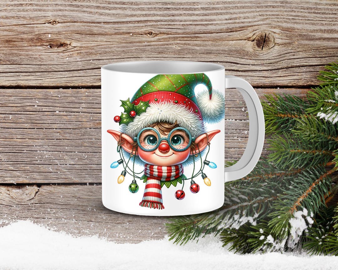 Christmas Elf Mug Wrap Digital PNG, Cute Holiday Coffee Mug Design With ...