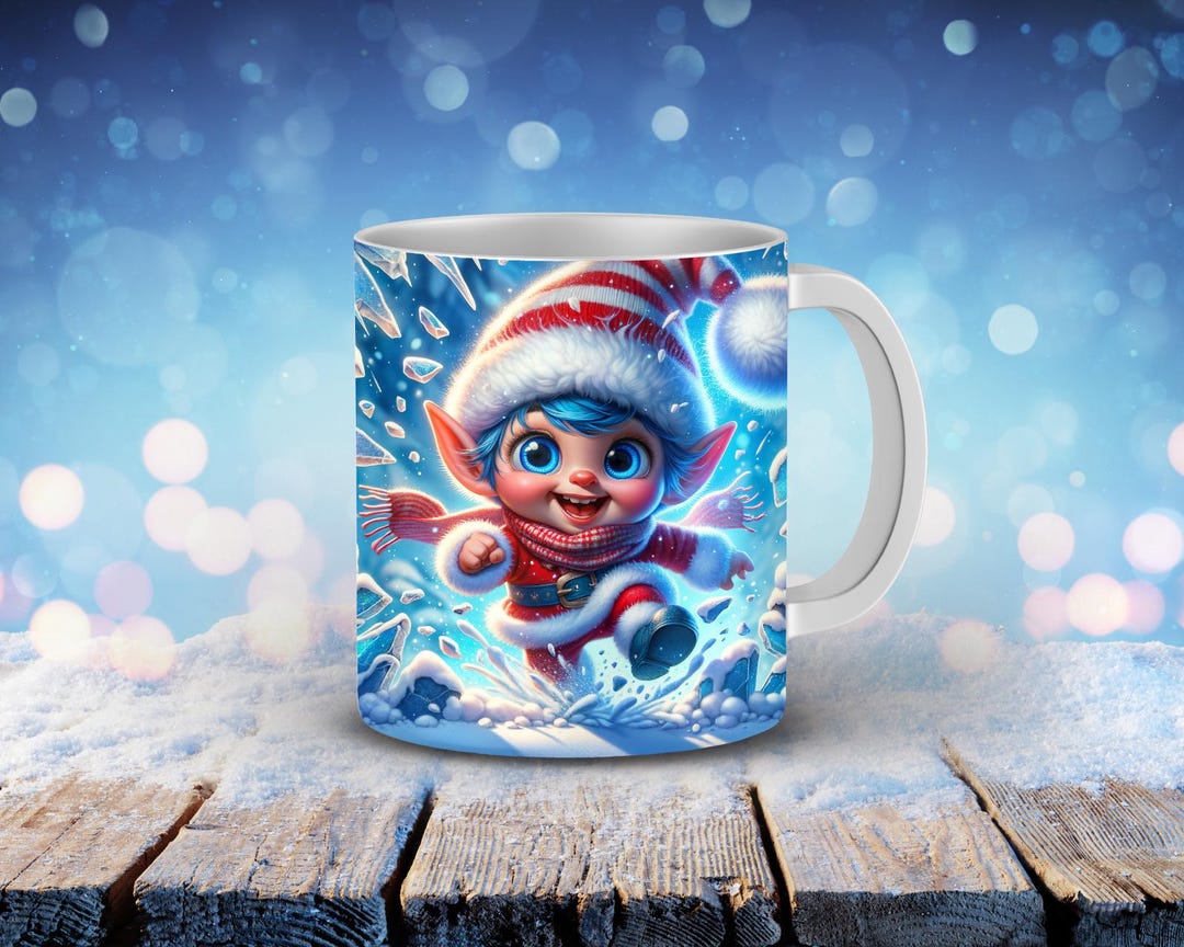 Christmas Elf Mug Wrap PNG - Cute Winter Elf Digital Art for 11 Oz & 15 ...