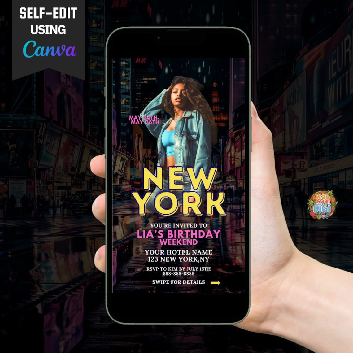 New York Themed Birthday Invitation Digital Birthday Trip Party ...