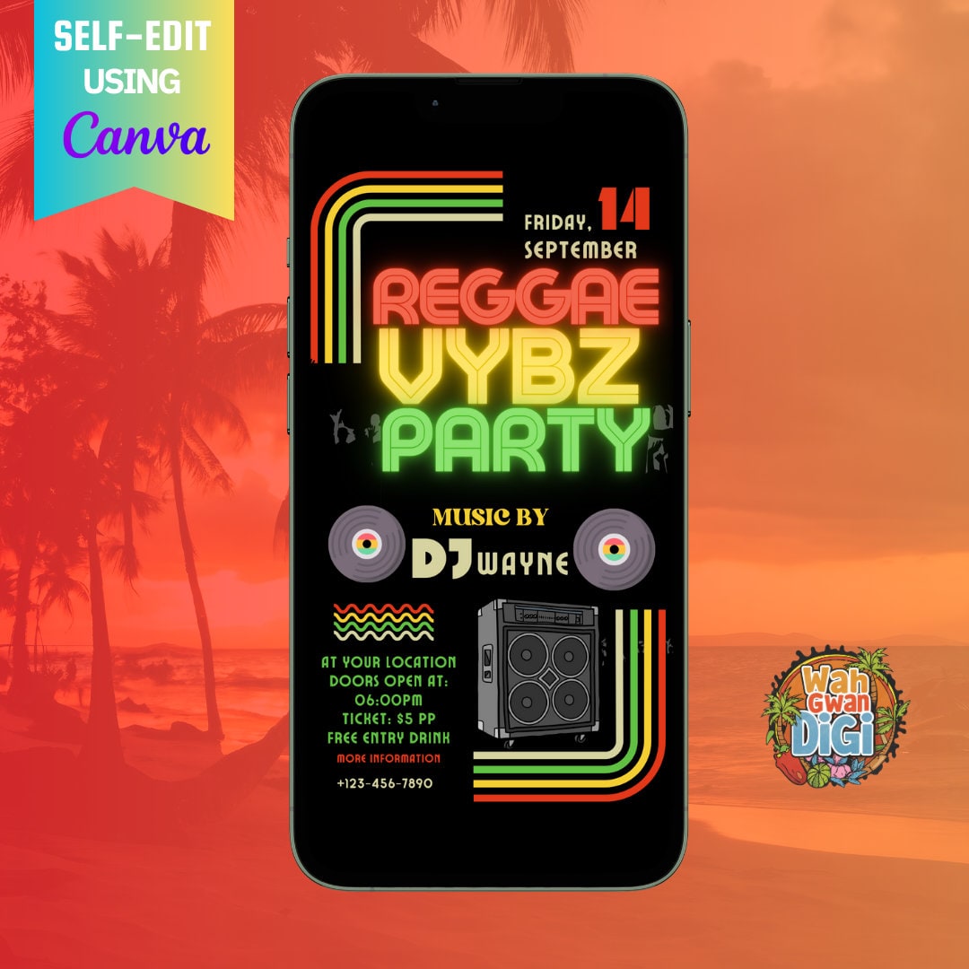 Reggae Party Flyer Template: Editable Canva Invitation (digital ...