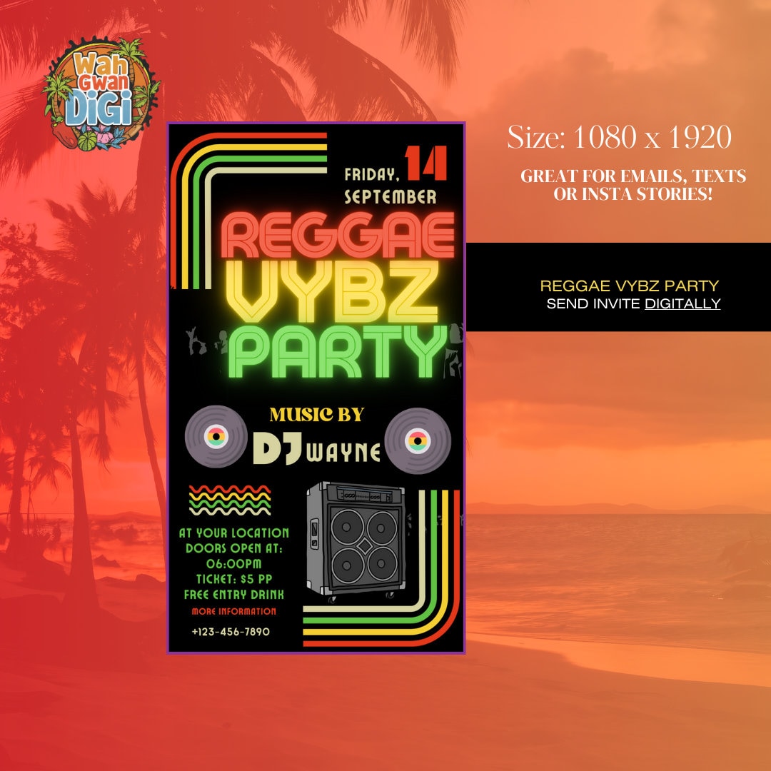 Reggae Party Flyer Template: Editable Canva Invitation (digital ...