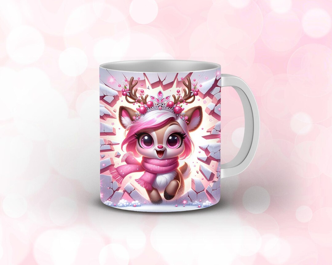 Cute Christmas Reindeer Mug Wrap Digital Download, Festive Pink ...