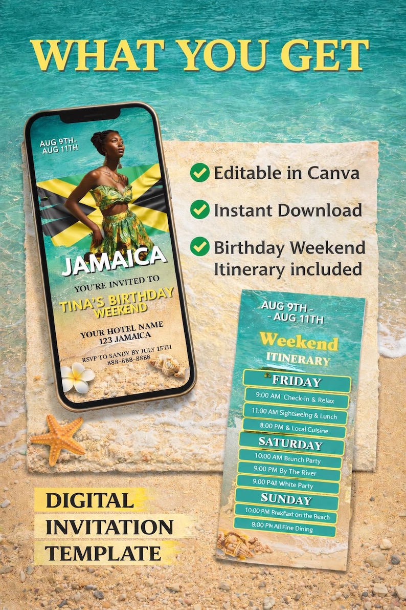 Jamaica Girls Trip Invitation Canva Template – Destination Birthday ...