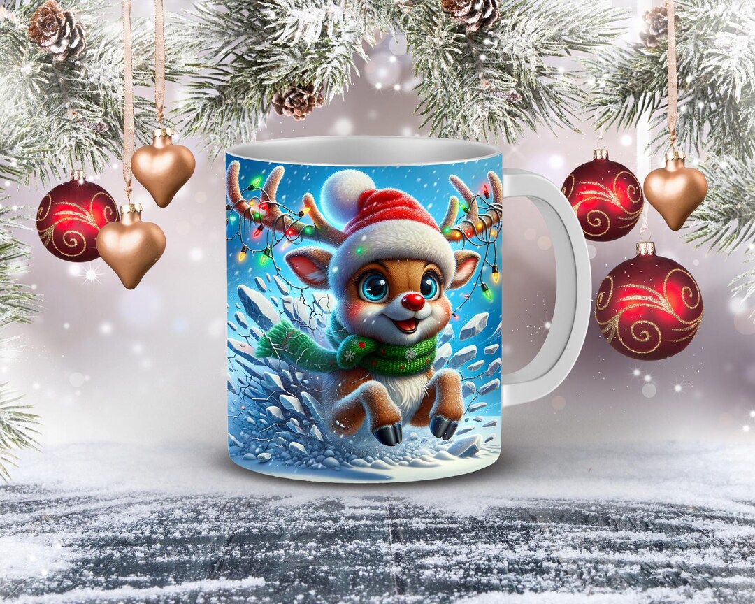 Christmas Reindeer Mug Wrap PNG Digital Download Cute Holiday Mug ...