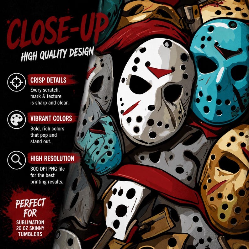 Jason Mask Tumbler Wrap PNG 20oz Skinny – Horror Sublimation Design ...