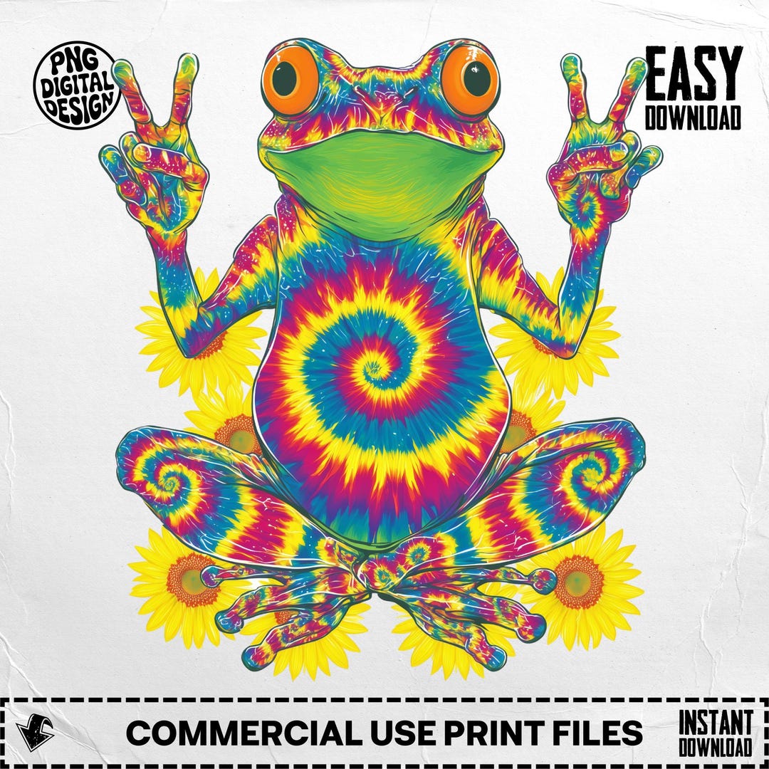 Tie Dye Frog Peace PNG, Colorful Frog Digital Download, Flower Power ...