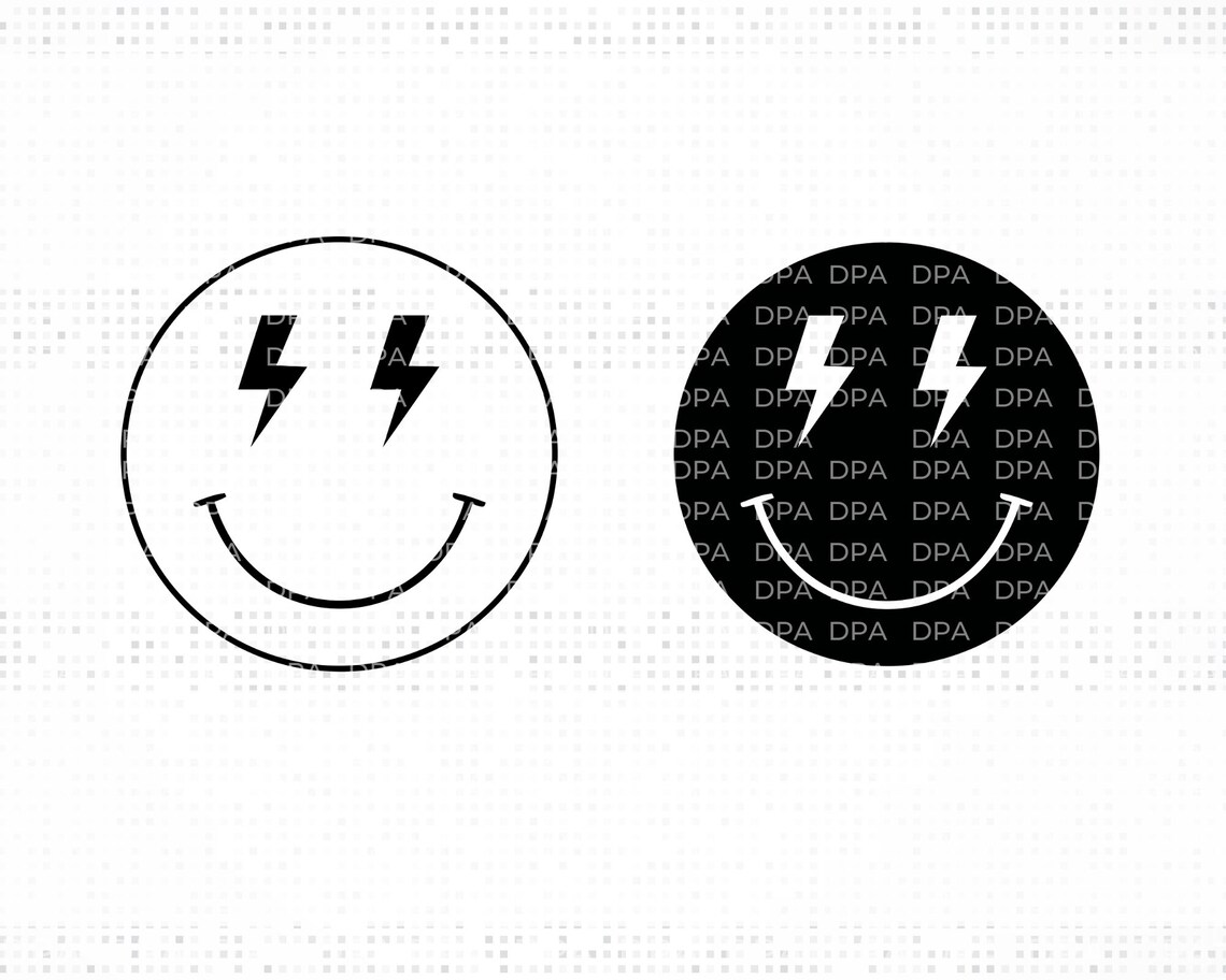 Retro Happy Face With Lightning Eyes SVG PNG | Smiley Faces | Svg Files ...