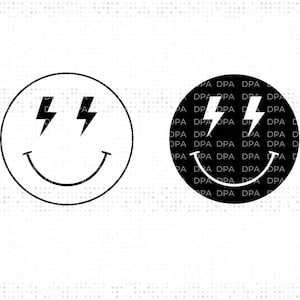 Retro Happy Face With Lightning Eyes SVG PNG | Smiley Faces | Svg Files ...