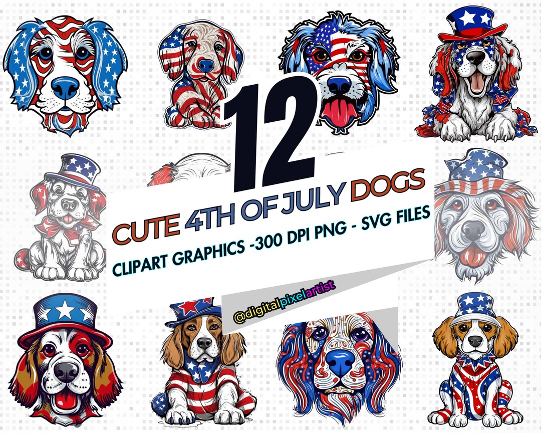 Cute 4th of July Dogs Clipart SVG PNG Patriotic Dogs Art 4th of July ...